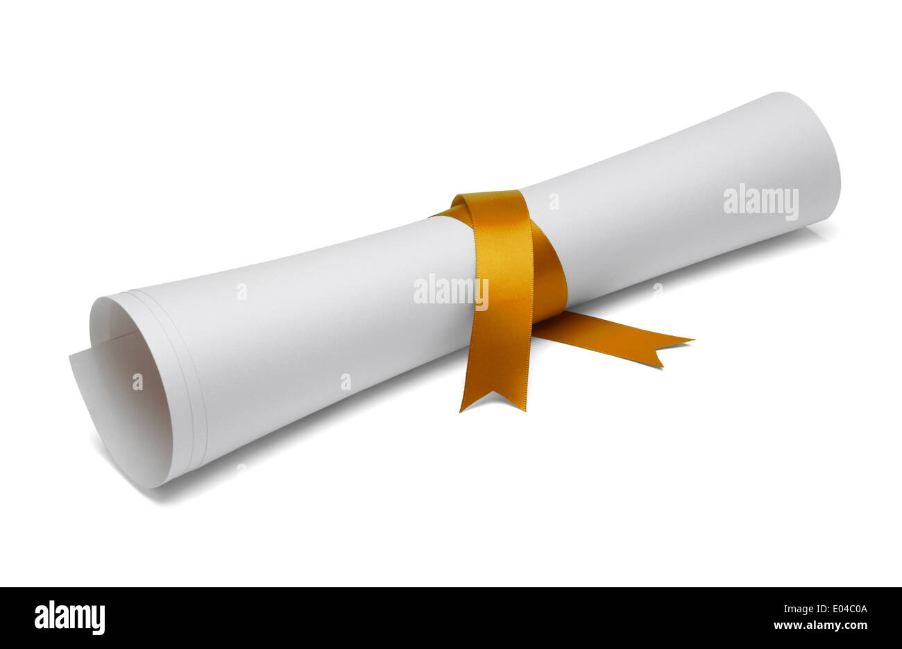 Diploma tied with gold ribbon on a white isolated background Stock ...