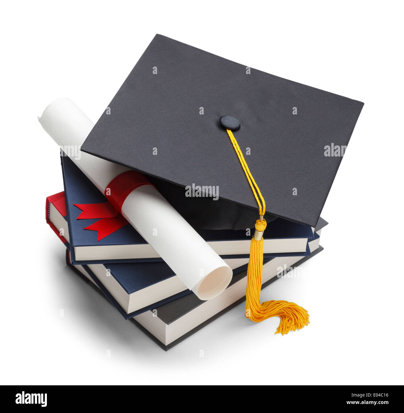 Books with Graduation Cap and Degree Isolated on White Background Stock ...