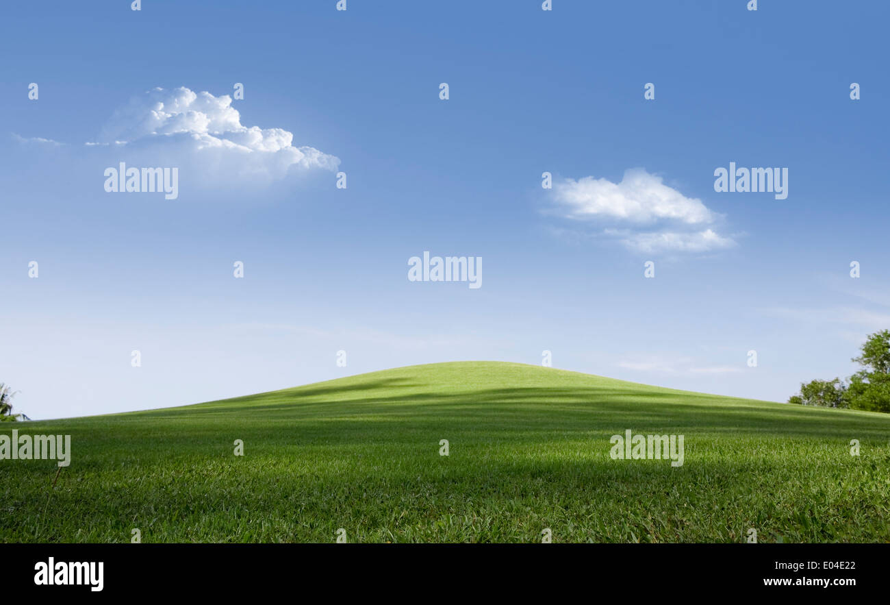 panoramic view of nice green hill on blue sky background Stock Photo ...