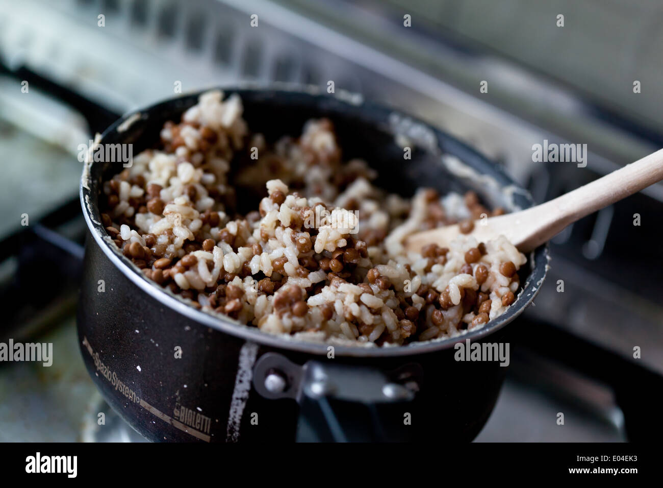 Rice and lentils in a dirty kitchen Stock Photo - Alamy
