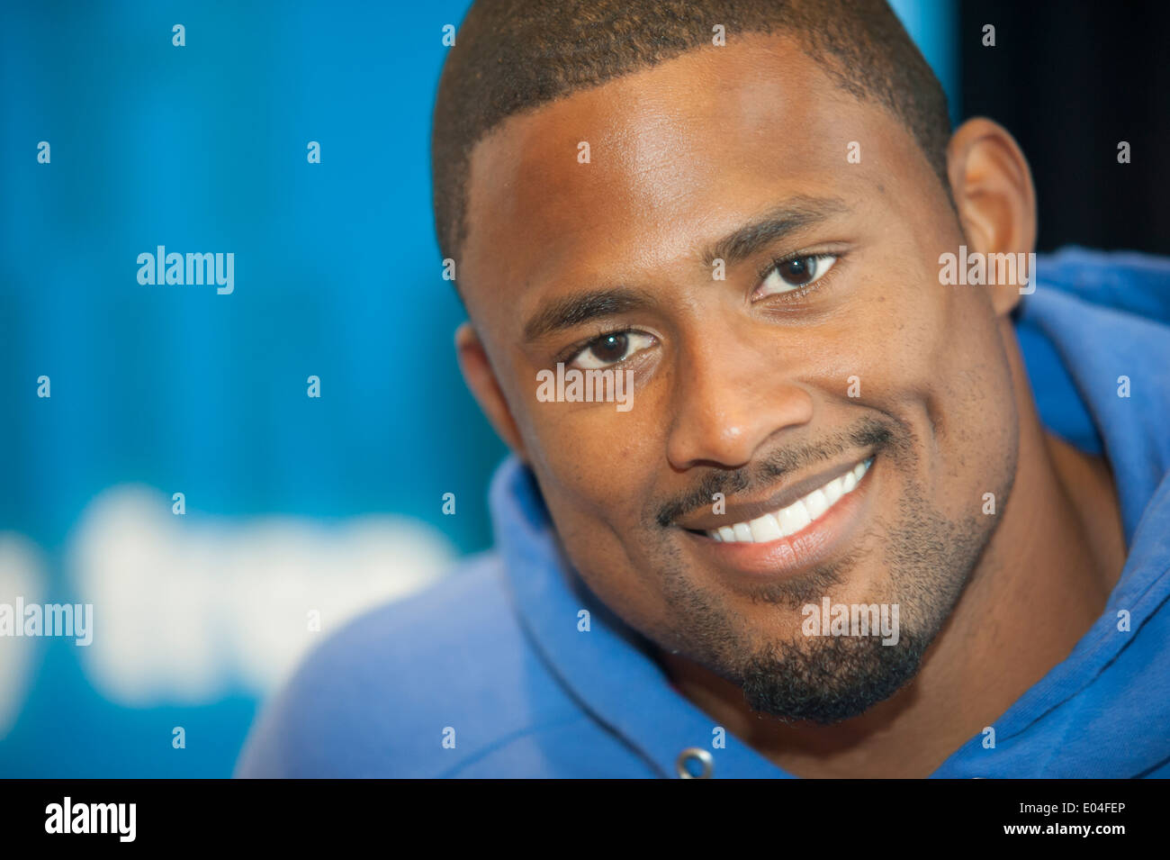 US hurdling athlete David Oliver at the press conference a day before ...