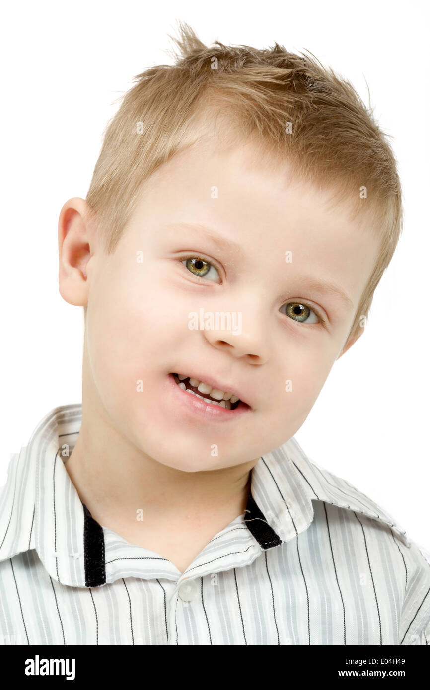Studio portrait of young beautiful boy on white background Stock Photo ...