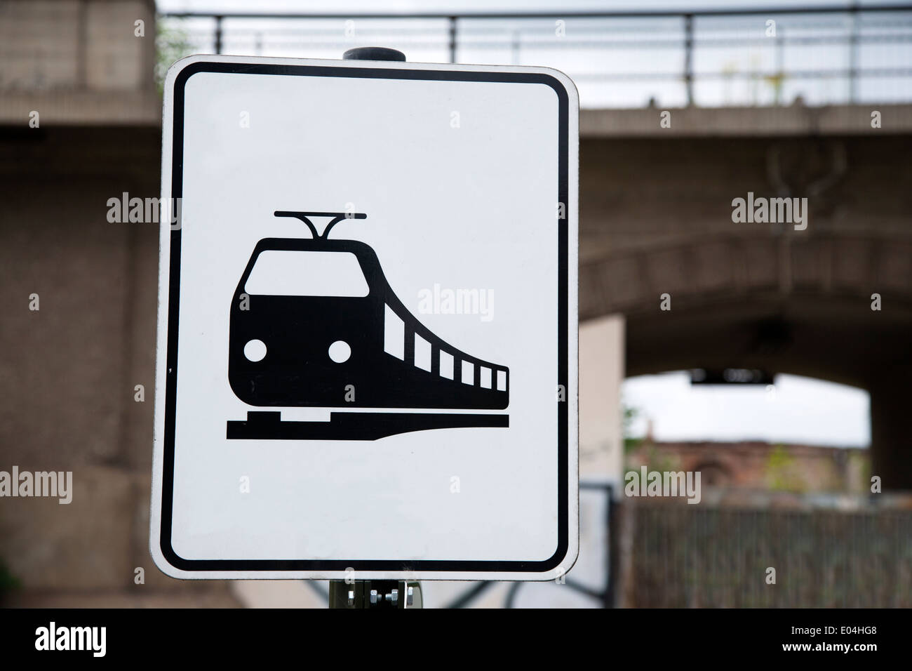 Train Sign in Urban Setting Stock Photo - Alamy