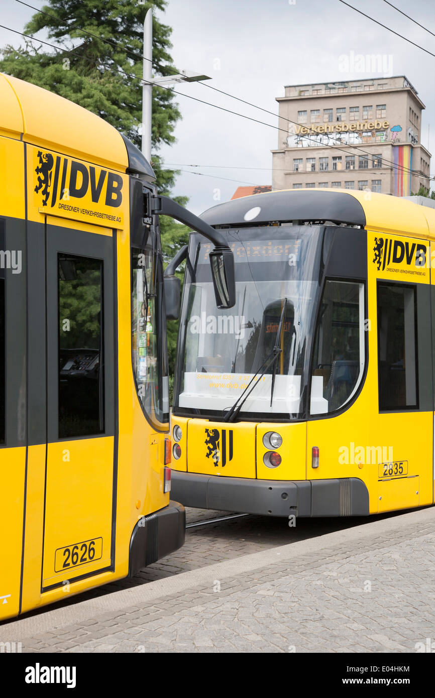 Yellow Trams, Albert Square - Albertplatz; Dresden; Saxony; Germany ...