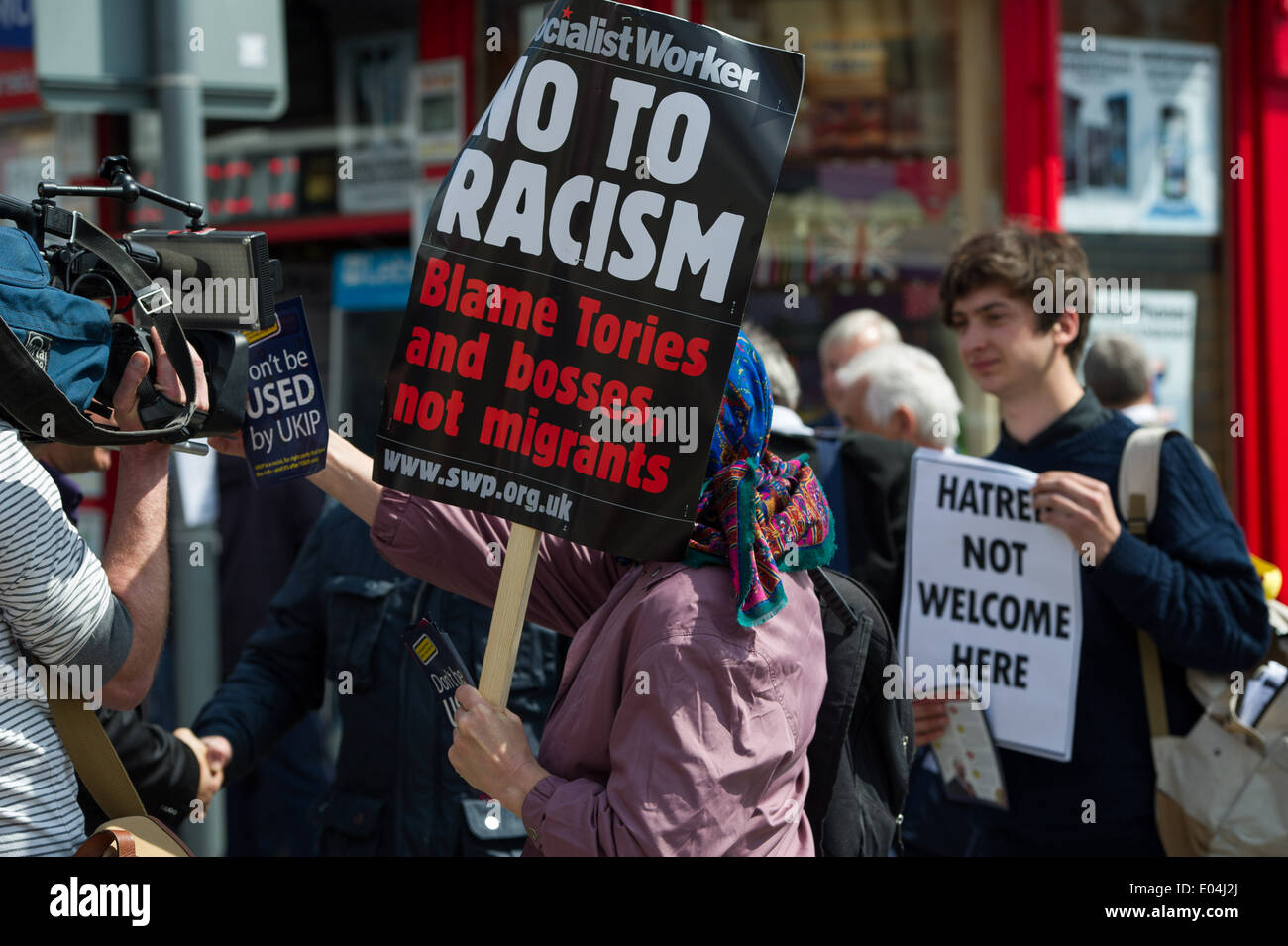 Socialist Worker Party supporters protesting at a UKIP (UK Independence ...