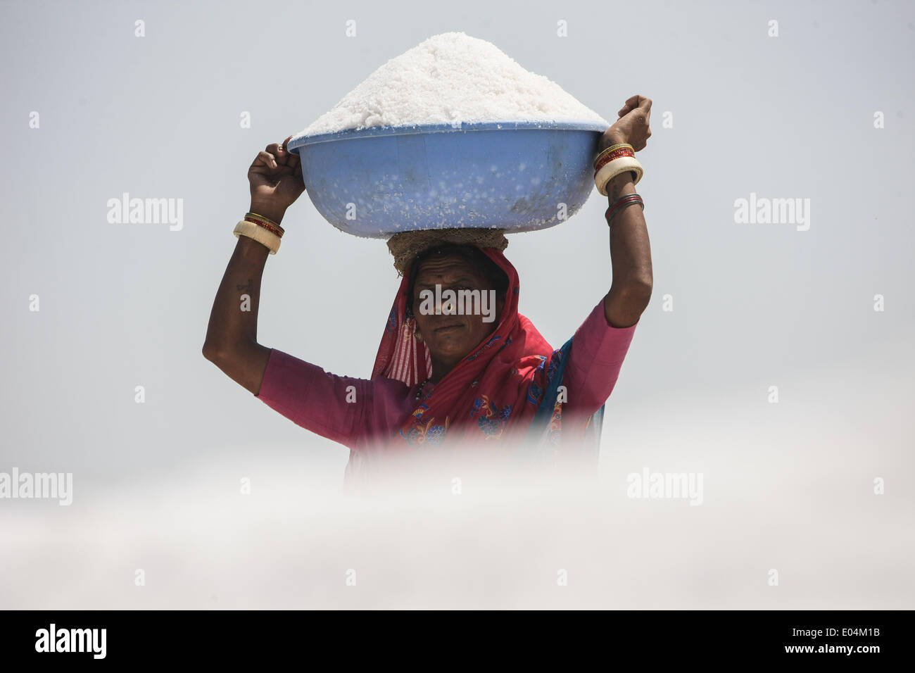 (140502) -- GUJARAT, May 2, 2014 (Xinhua) -- A laborer carries the raw ...