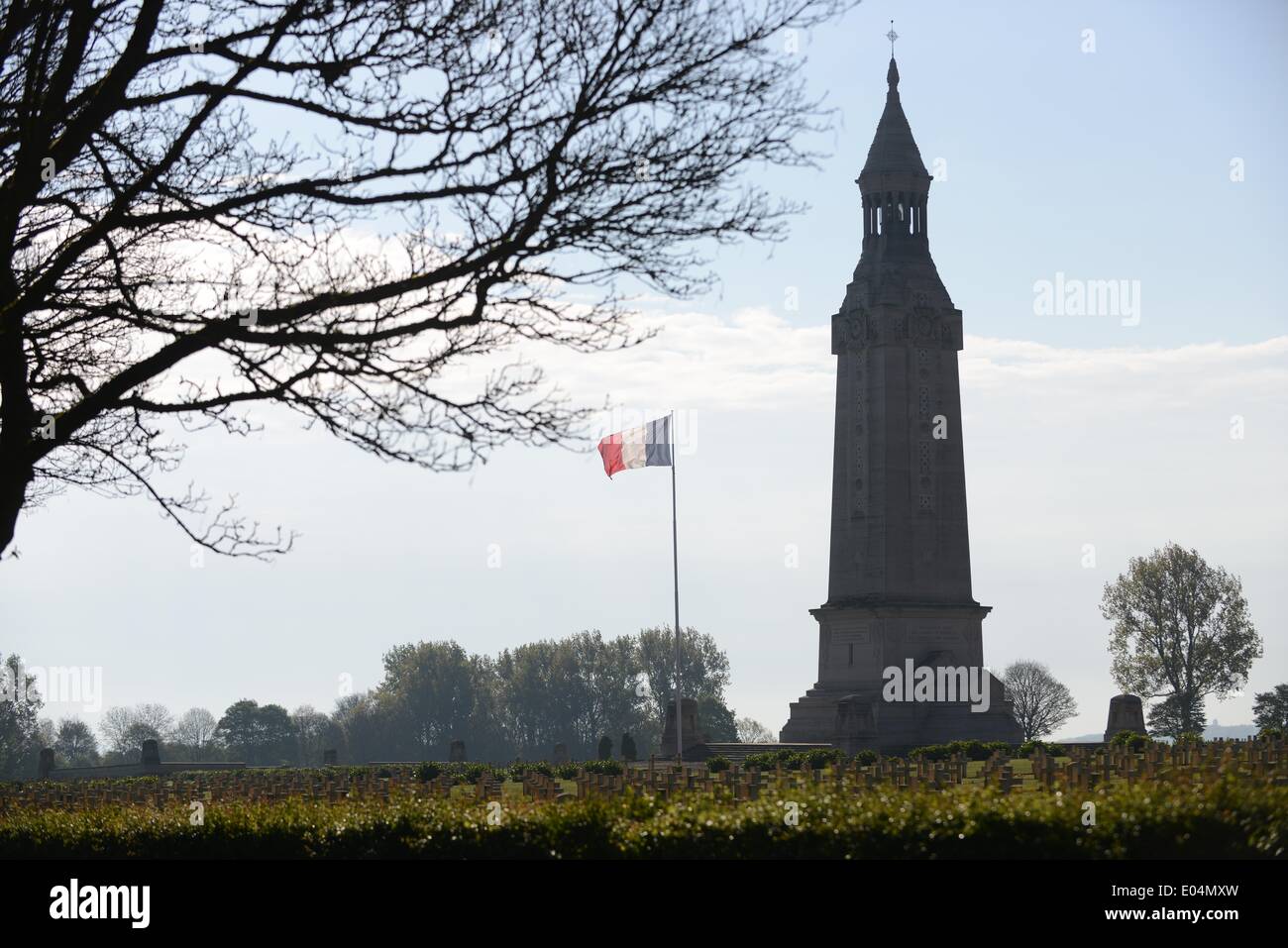 The French soldiers' cemetery Notre-Dame-de-Lorette with the 52 meter ...