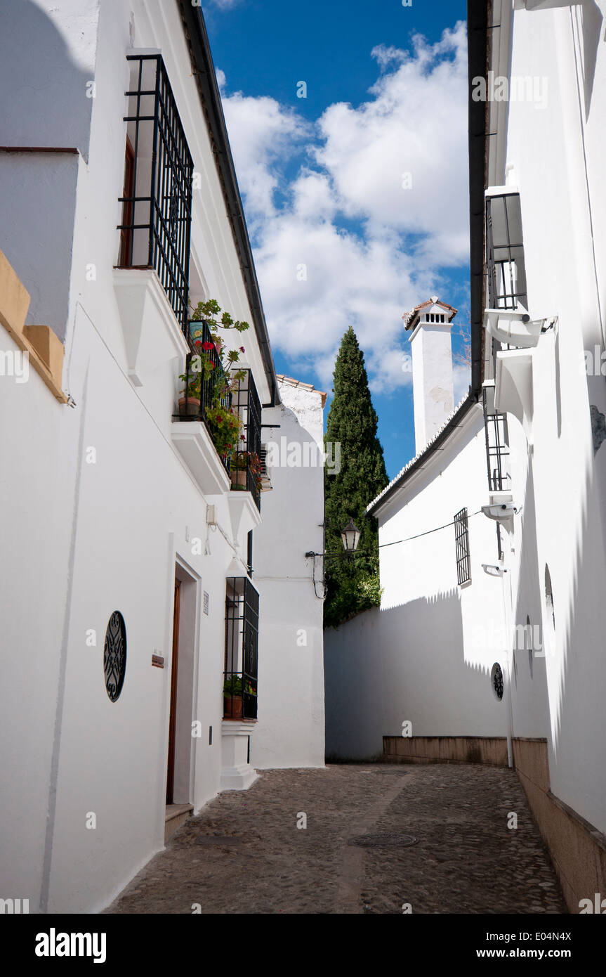Traditional street in Ronda village, Malaga, Andalusia, Spain Stock ...