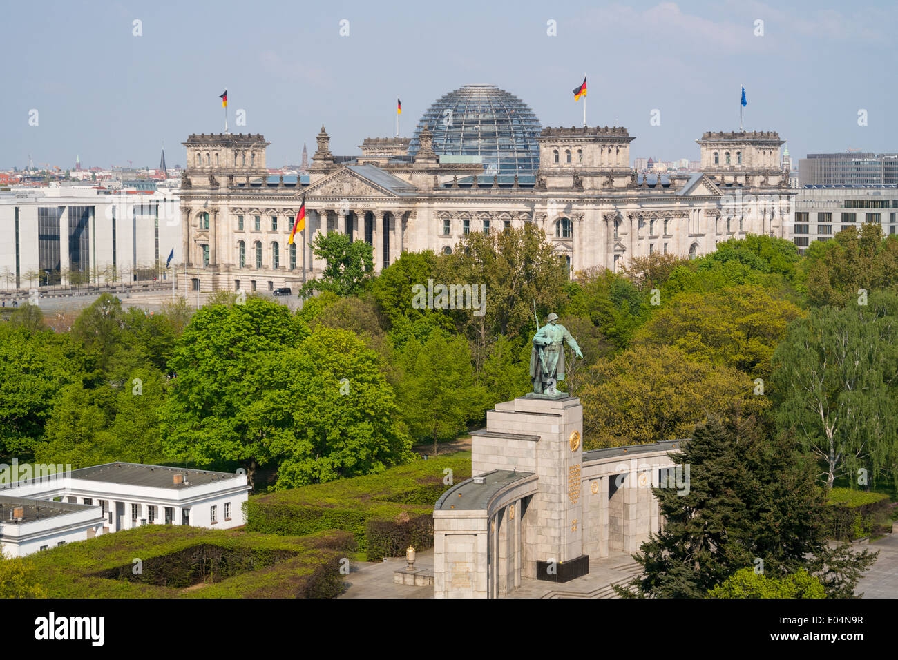 The Reichstag building aerial view. In the foreground the Tiergarten ...