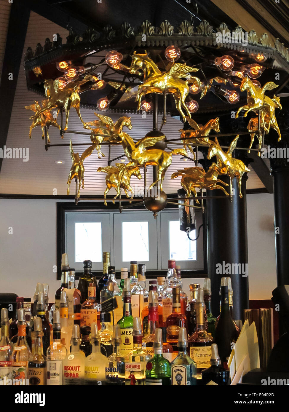 Golden Rotating Pegasus Chandelier in Bar Room , Newly Renovated Tavern ...