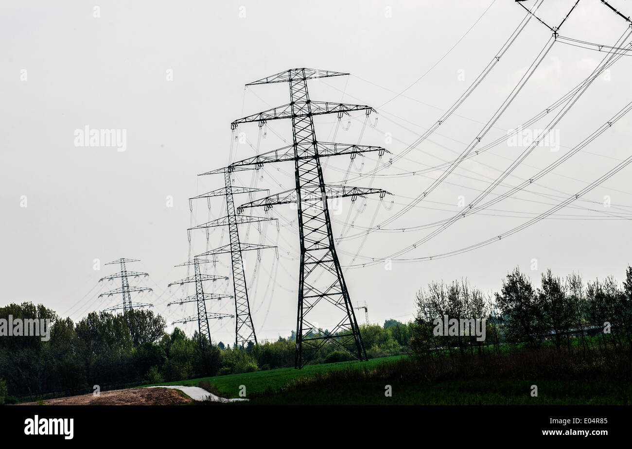 Berlin, Germany. 22nd Apr, 2014. High voltage power lines span across a ...