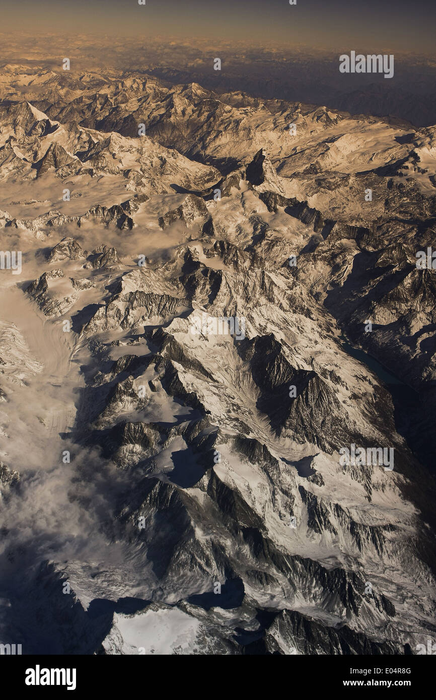 aerial view on Alps.you can see the Mount Matterhorn(mount Cervino ...