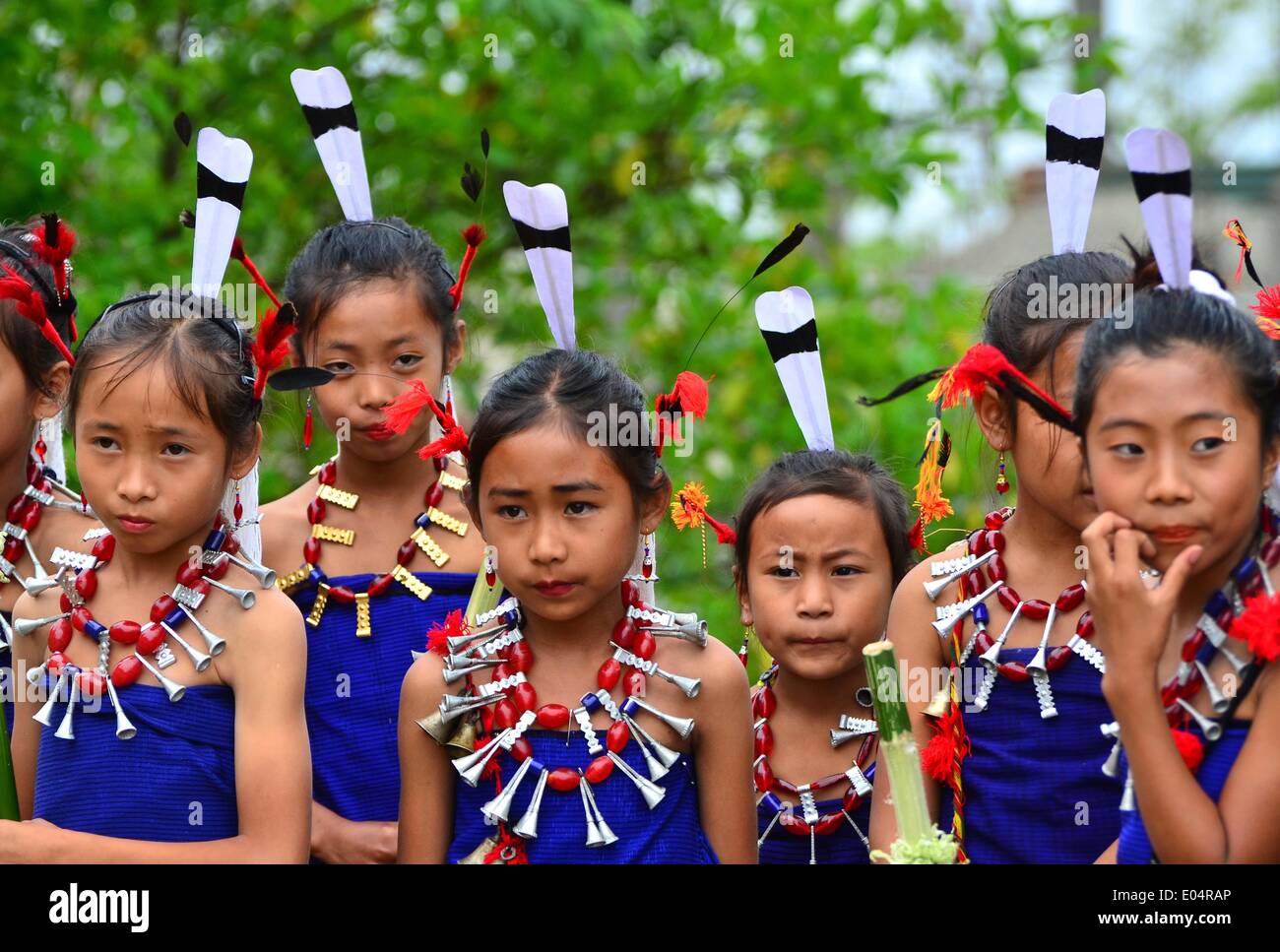 Nagaland, India. 2nd May, 2014. Naga kids in traditional attires looks ...