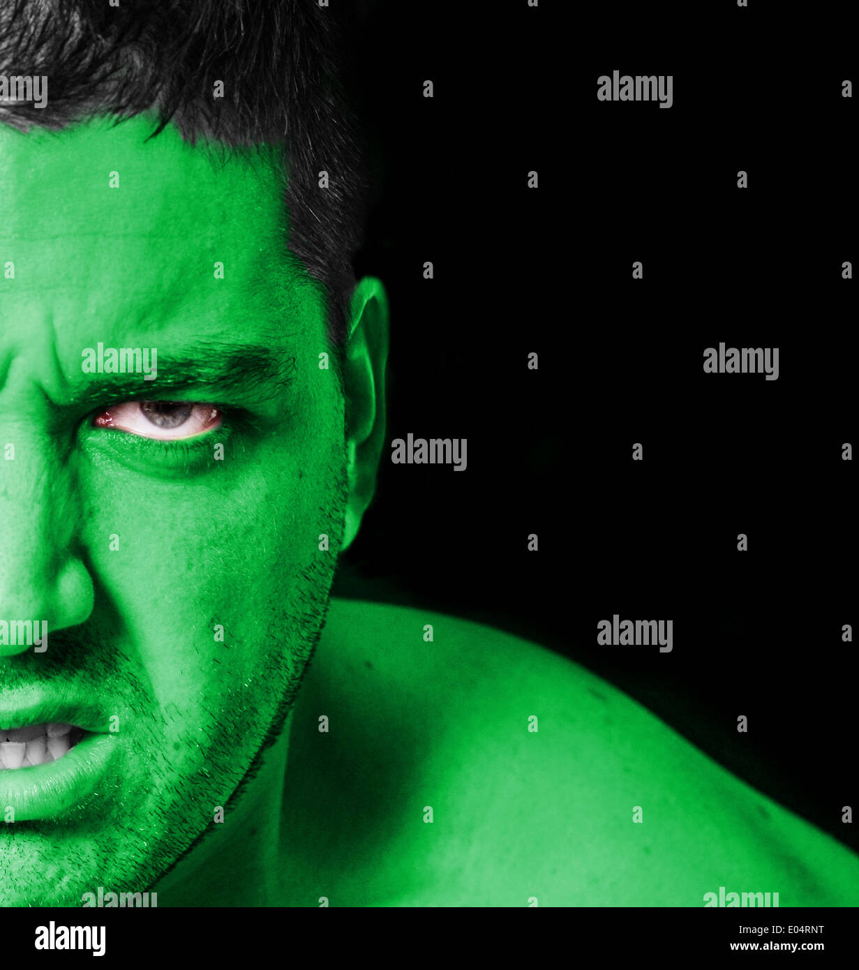 Portrait of mutated man face against black background - Mutation ...