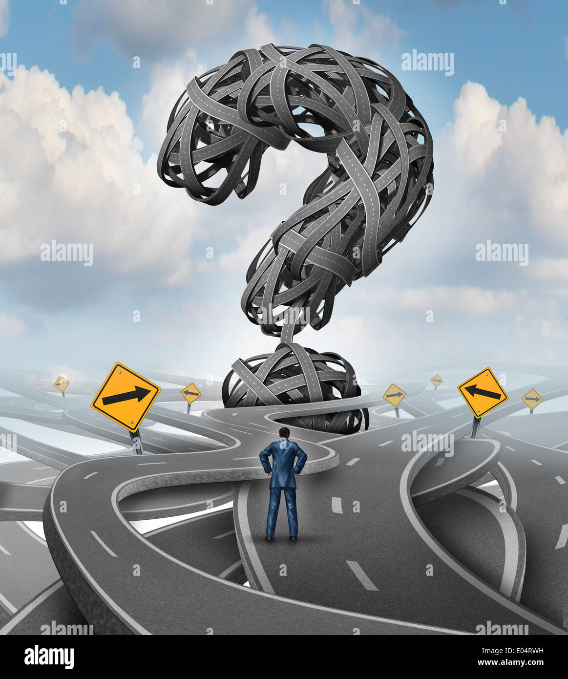 Roads confusion challenge and crisis business concept as a confused ...