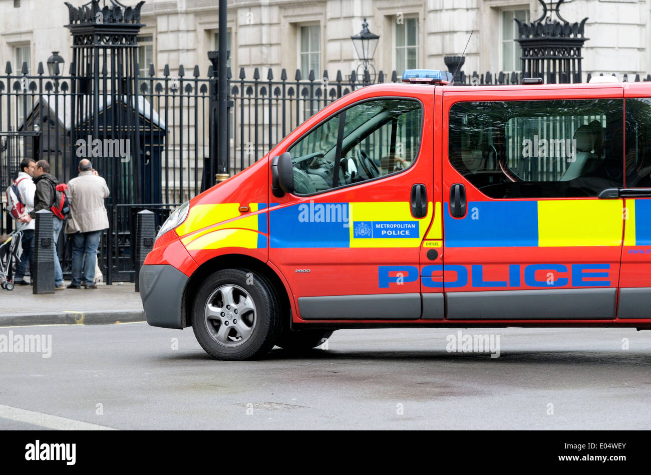 London, England, UK. Police van at the gates of Downing Street in ...