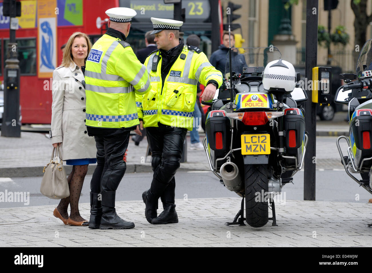 London, England, UK. Two motorcycle police officers in Fleet Street ...