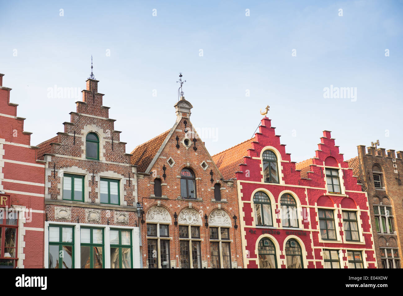 Dutch gabled medieval restaurant buildings in the Markt, Bruges ...