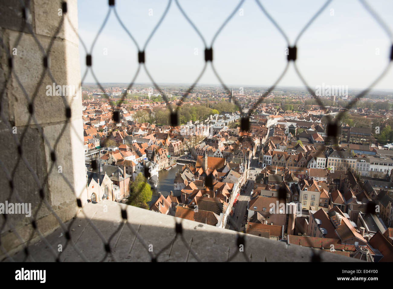 View of Brugge from the top of the Belfort-Hallen Belfry tower, Bruges ...