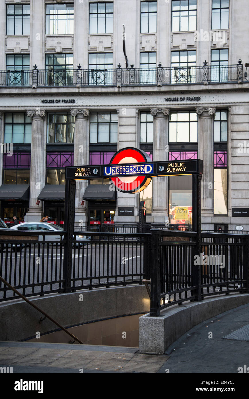 Monument Underground station, City of London, England, UK Stock Photo ...