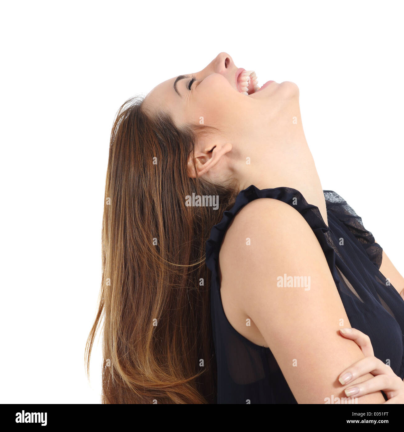 Portrait of a funny woman laughing isolated on a white background Stock ...