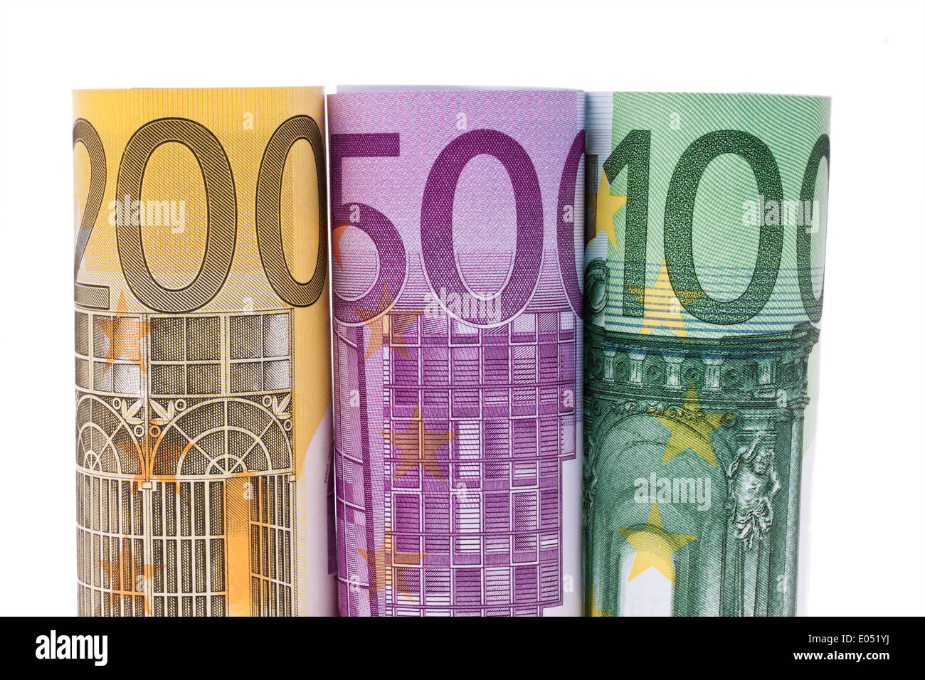 different euro of money notes on white background, verschiedene Euro ...