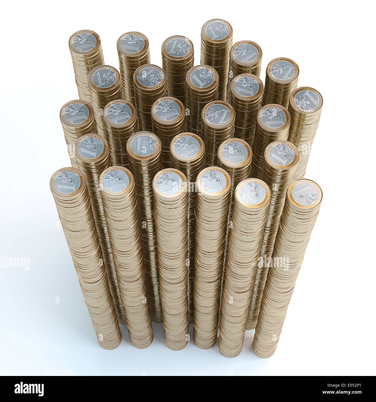 Many Stacks Of Euro Coins Isolated On White Background Stock Photo - Alamy