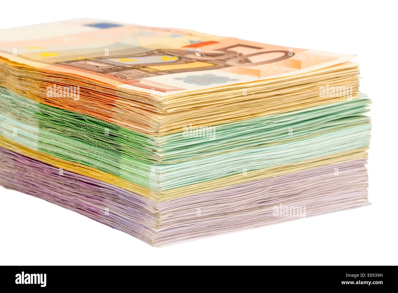 A lot of different euro of bank notes. Symbolic photo for wealth and ...