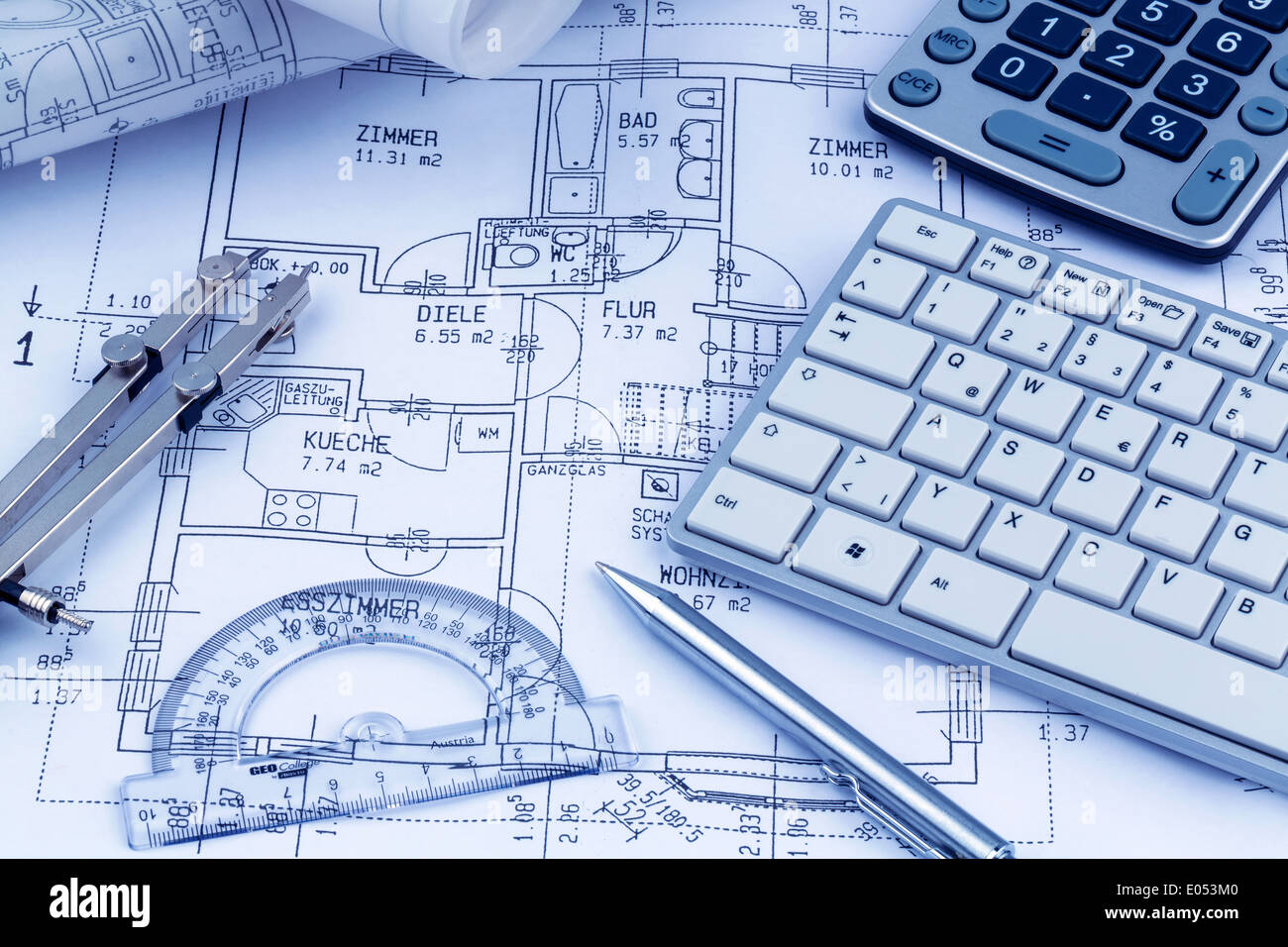 An architect's plan of an architect for the construction of a new ...