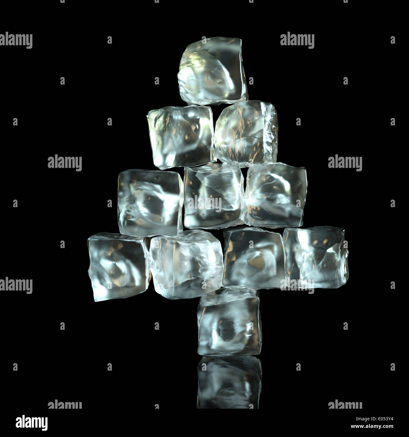 New Year Tree Shape Of Ice Cubes On Black Background Stock Photo - Alamy