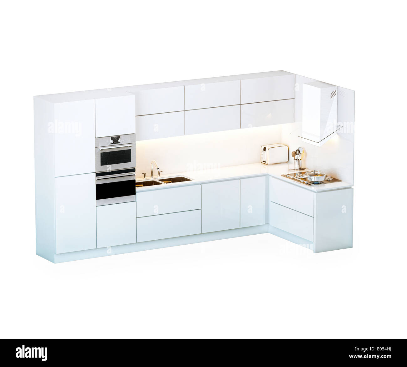 Domestic family kitchen white Cut Out Stock Images & Pictures - Alamy