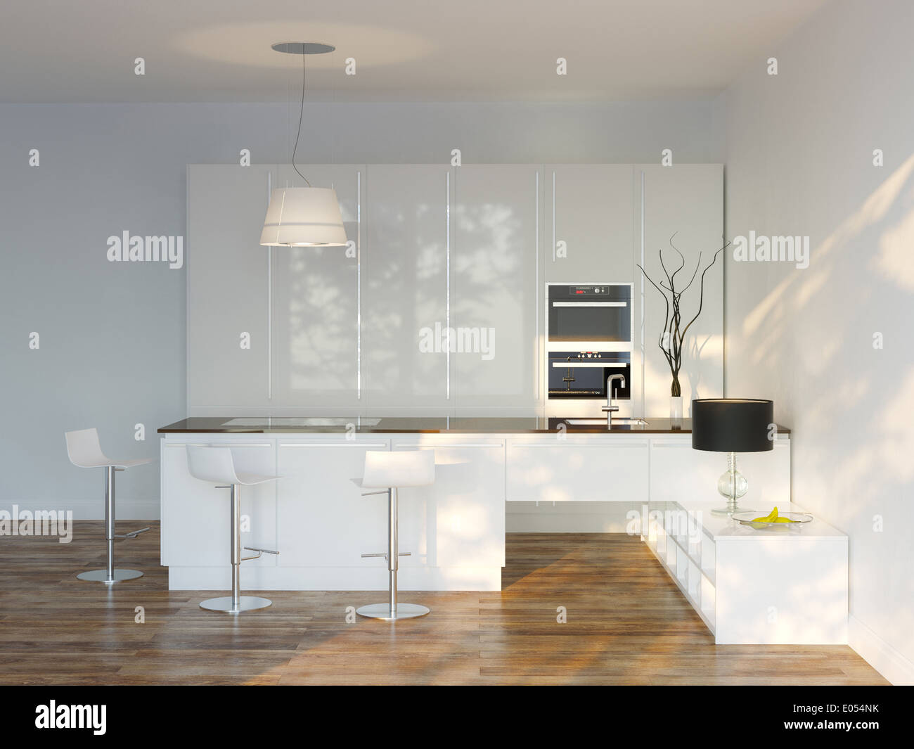 Luxury Hi-Tech Kitchen Interior Design With Bar Stock Photo - Alamy
