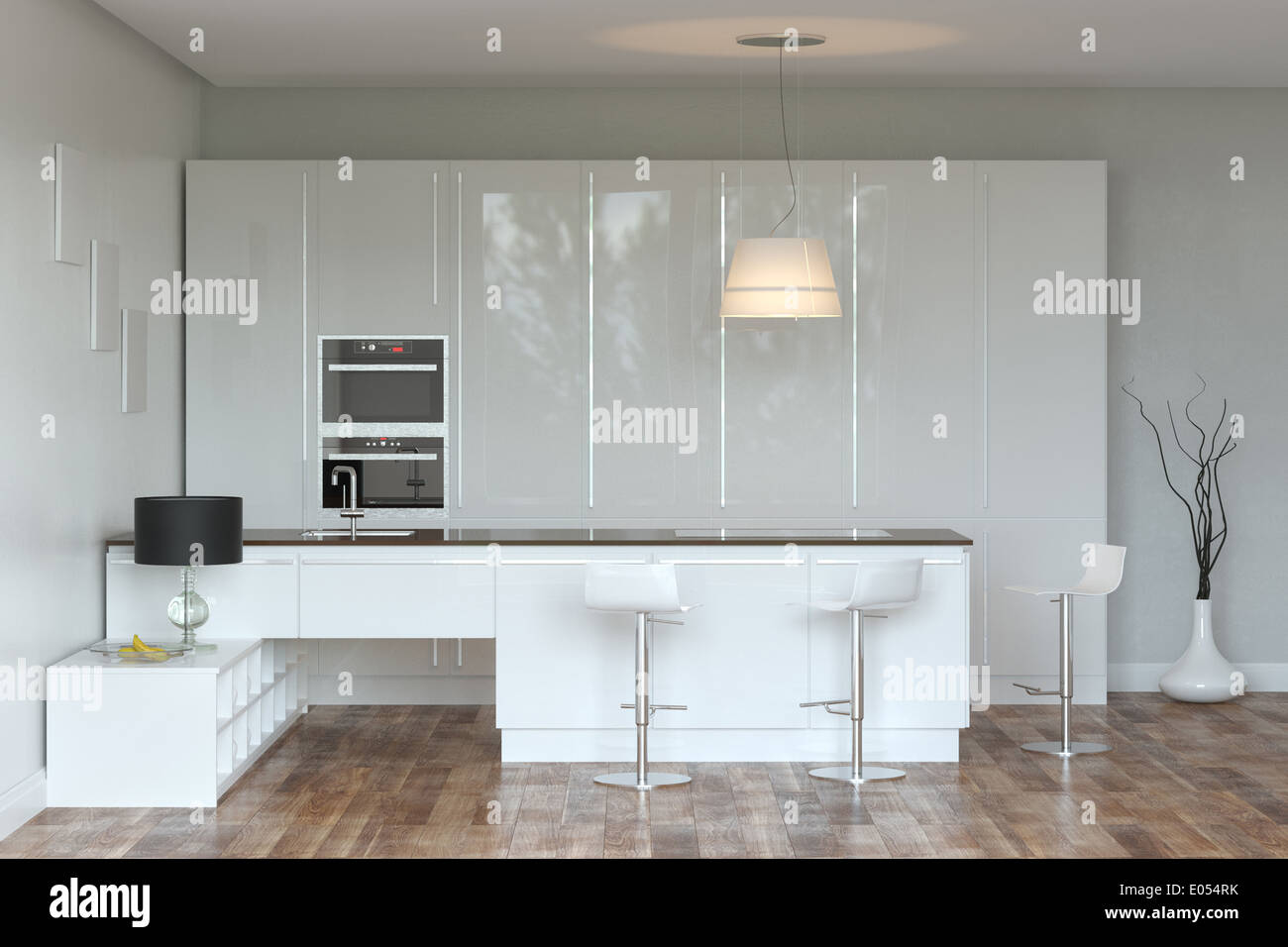 Luxury Hi-Tech Kitchen Interior Design With Bar Stock Photo - Alamy