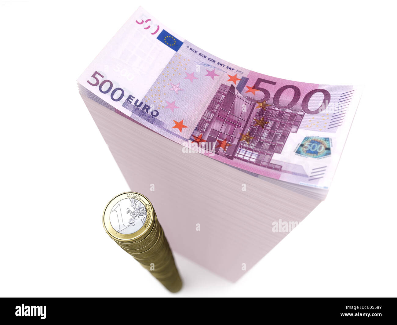 stack of banknotes and coins of euro on isolated white Stock Photo - Alamy