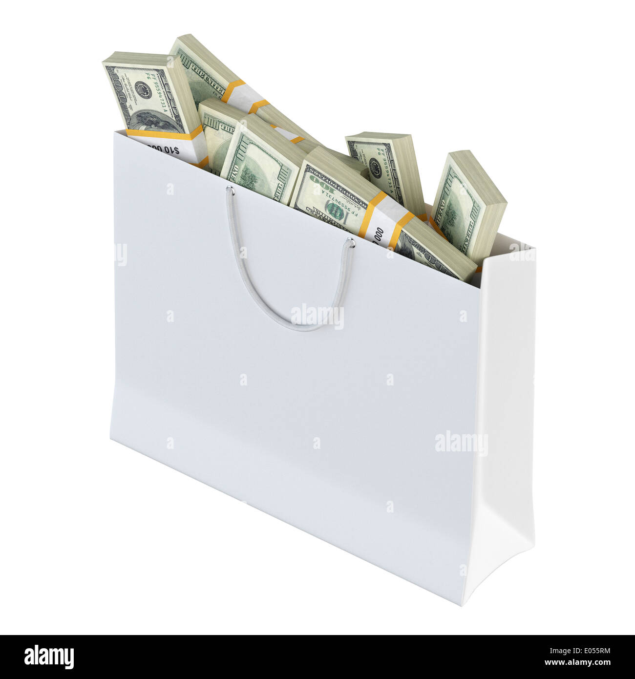 White paper bag full of money Stock Photo - Alamy