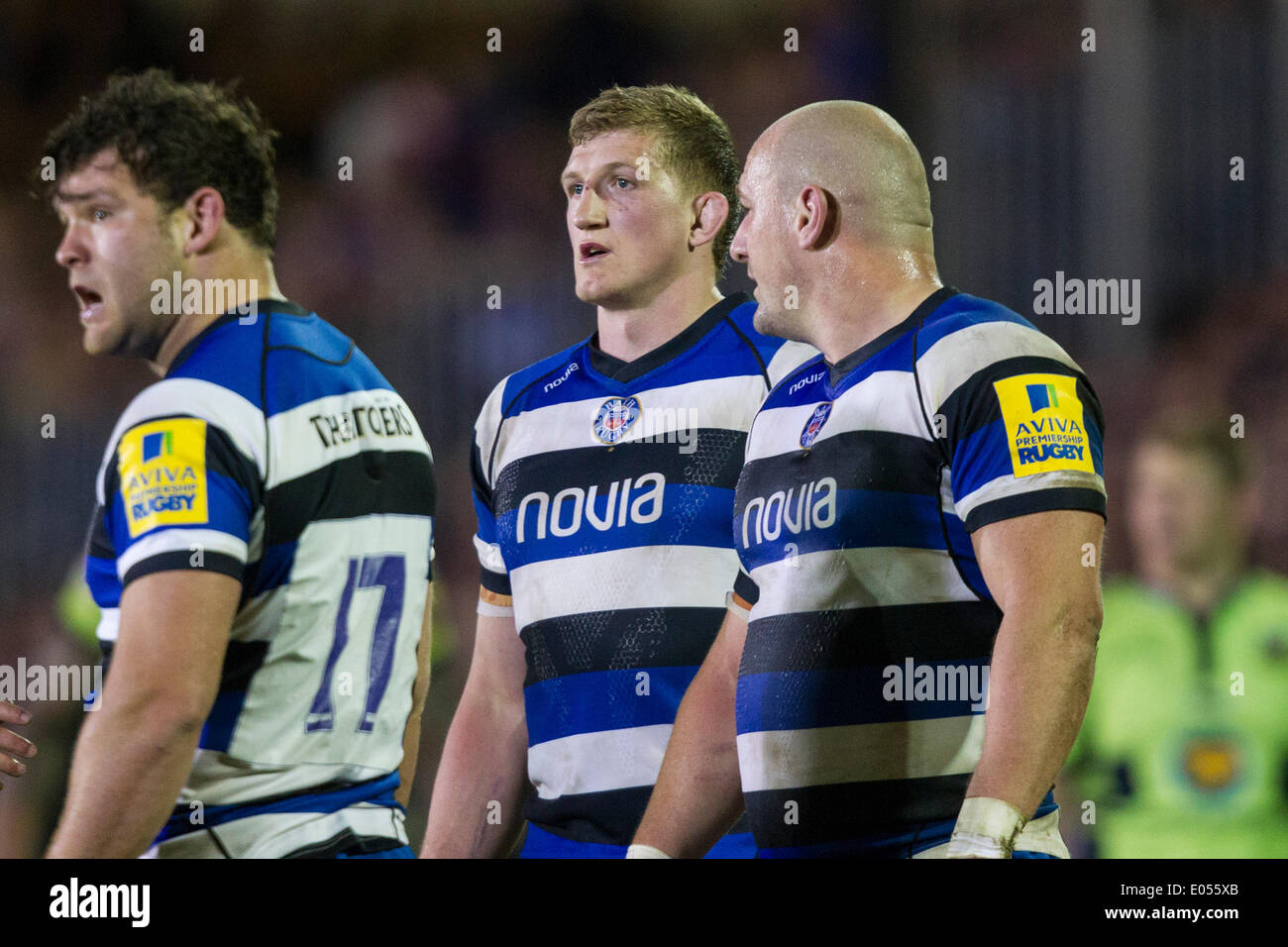 Bath, UK. 02nd May, 2014. Stuart HOOPER (Bath Rugby) looks up at the ...