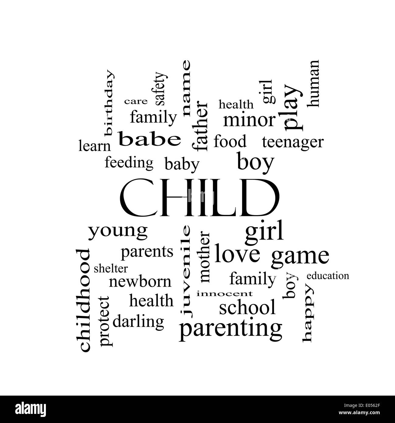 Child Word Cloud Concept in black and white with great terms such as ...