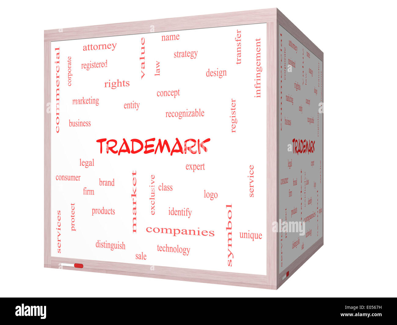 Trademark Word Cloud Concept on a 3D cube Whiteboard with great terms ...