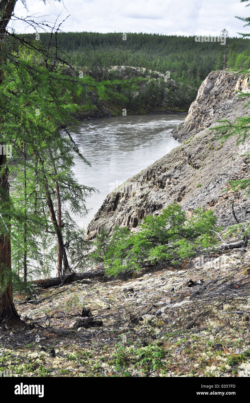 Canyon of the mountain river in Yakutia. Ridge Suntar-khayata, river ...