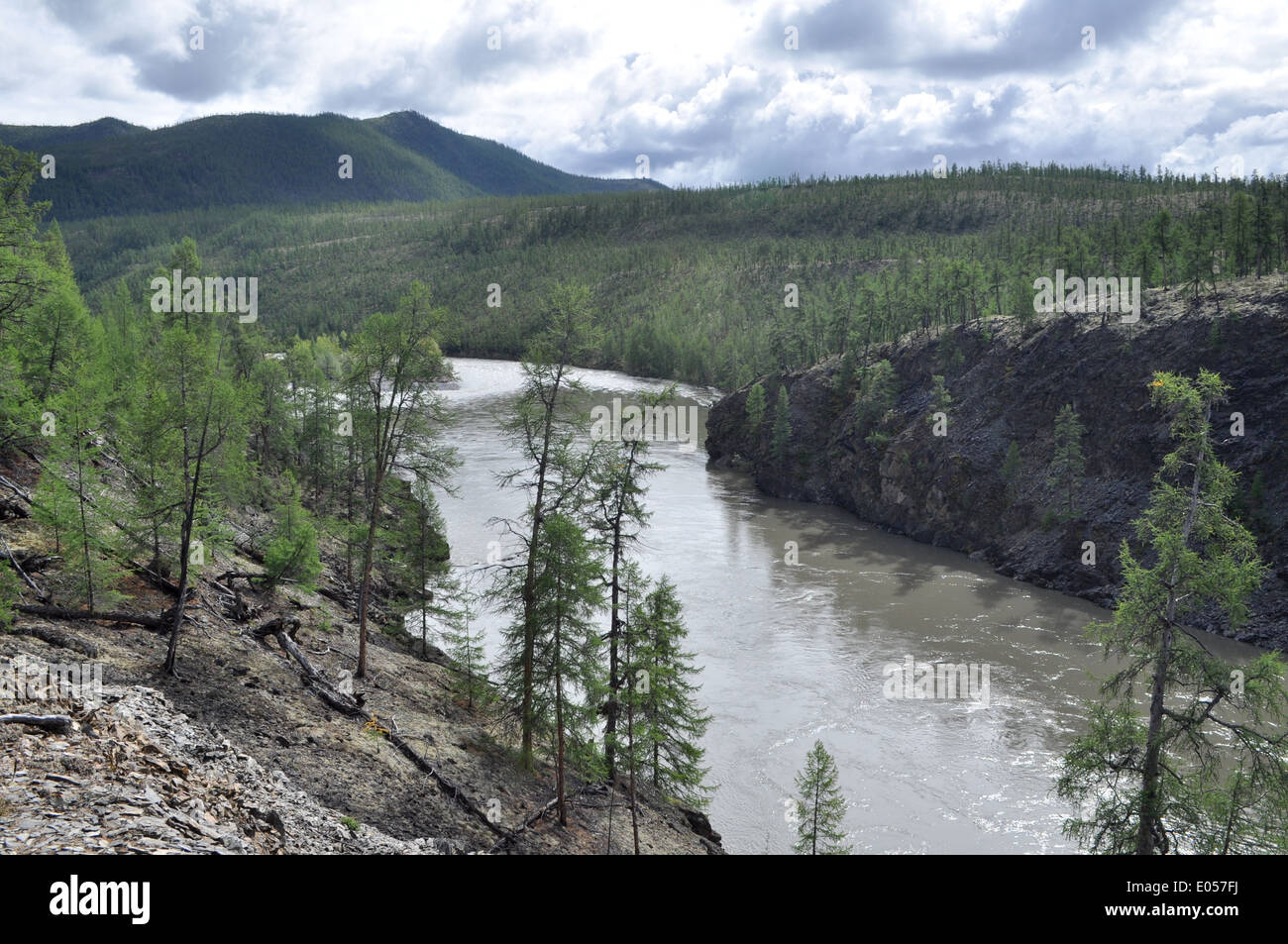 Canyon of the mountain river in Yakutia. Ridge Suntar-khayata, river ...