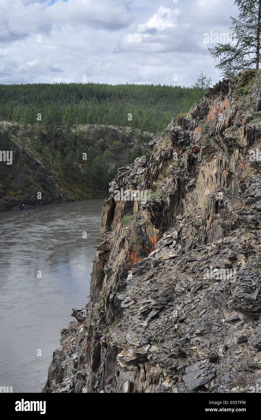 Canyon of the mountain river in Yakutia. Ridge Suntar-khayata, river ...