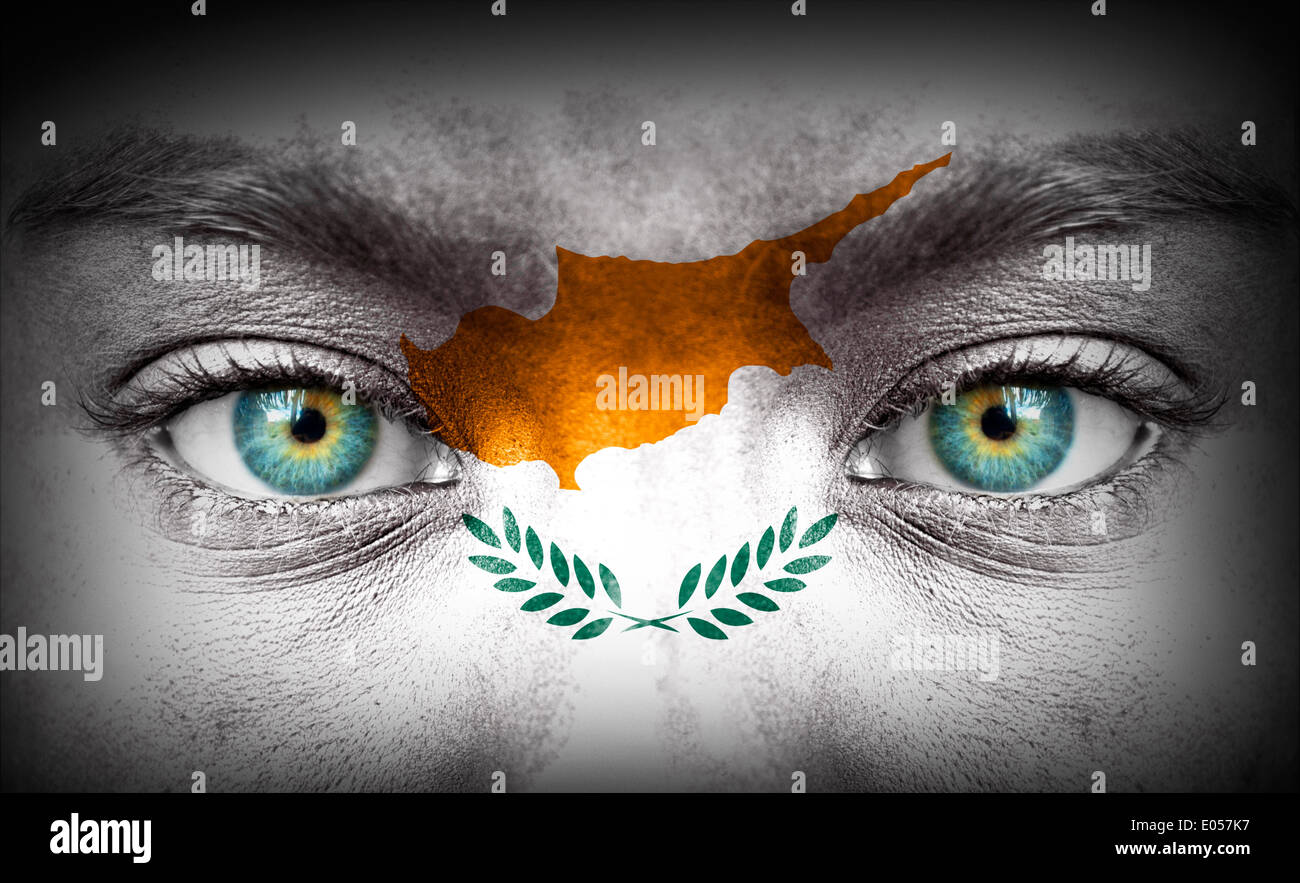 Human face painted with flag of Cyprus Stock Photo - Alamy