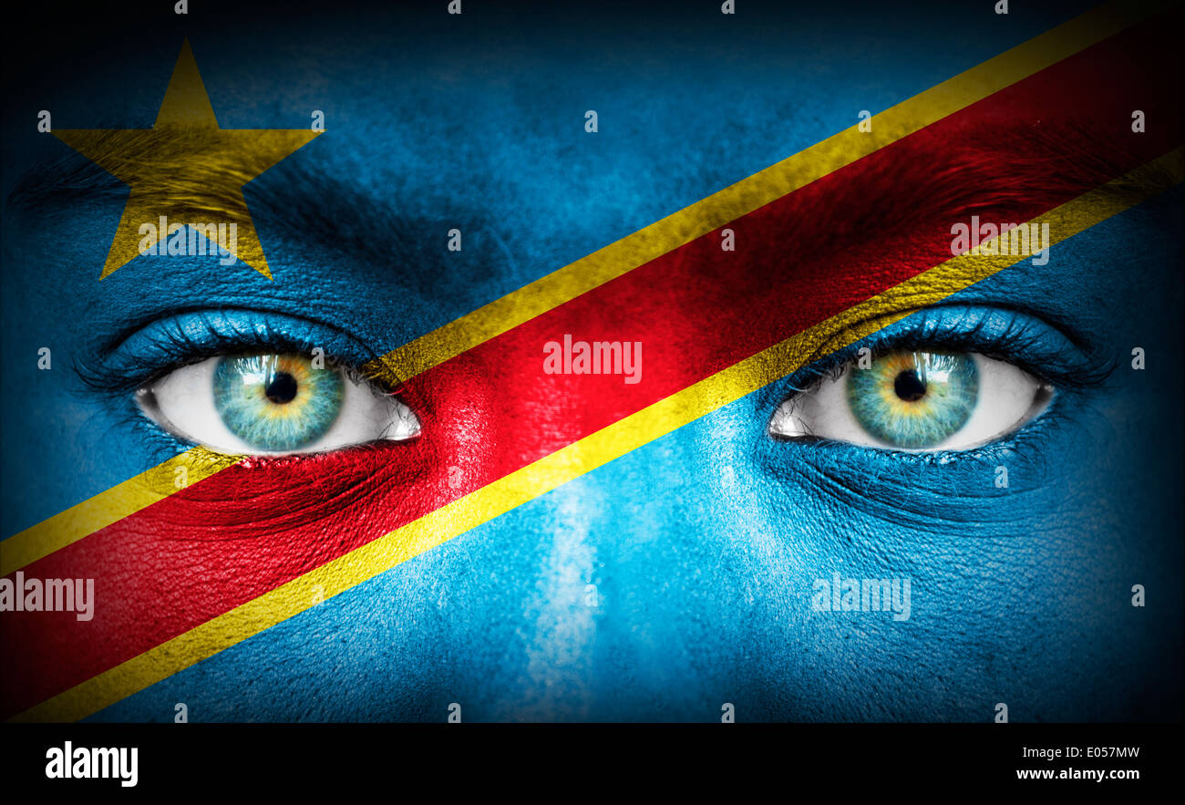 Human face painted with flag of Democratic Republic of Congo Stock ...