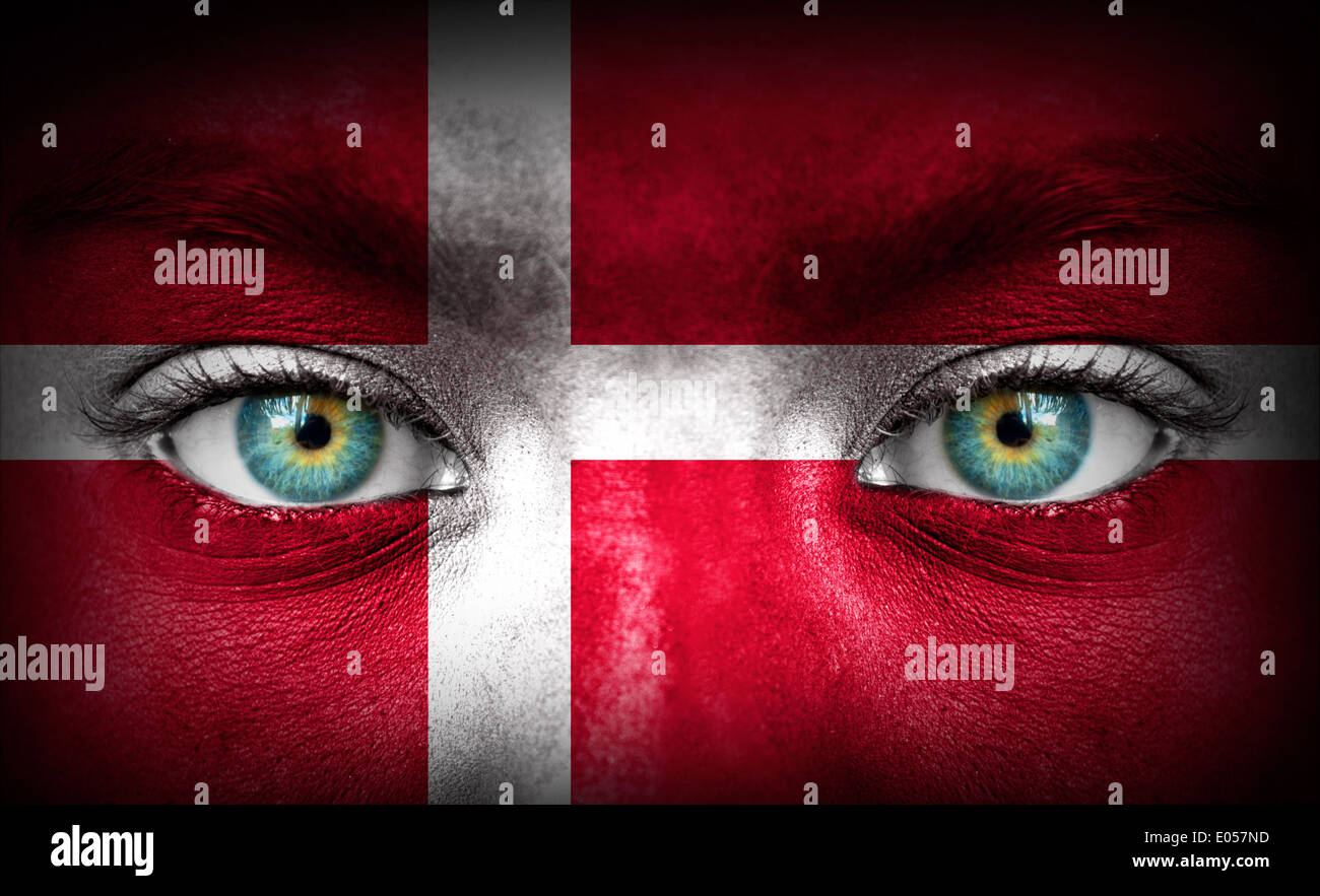 Human face painted with flag of Denmark Stock Photo - Alamy