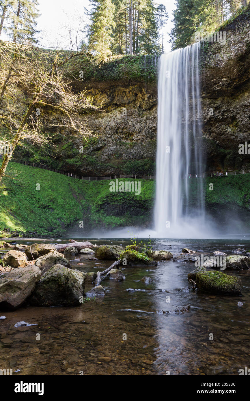 beautiful natural scene of silver lake falls in Oregon with blured ...