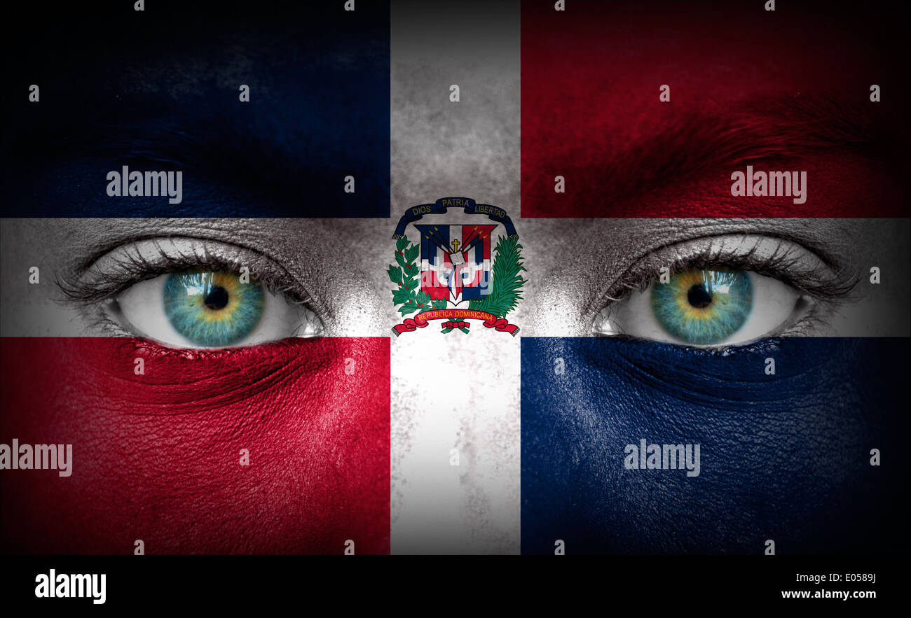 Human face painted with flag of Dominican Republic Stock Photo - Alamy