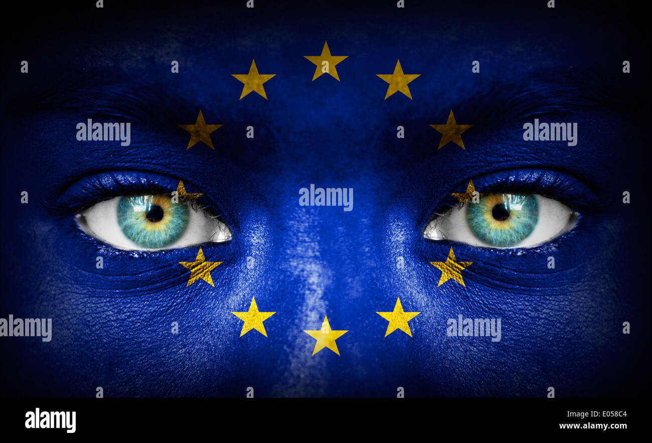 Human face painted with flag of European Union Stock Photo - Alamy