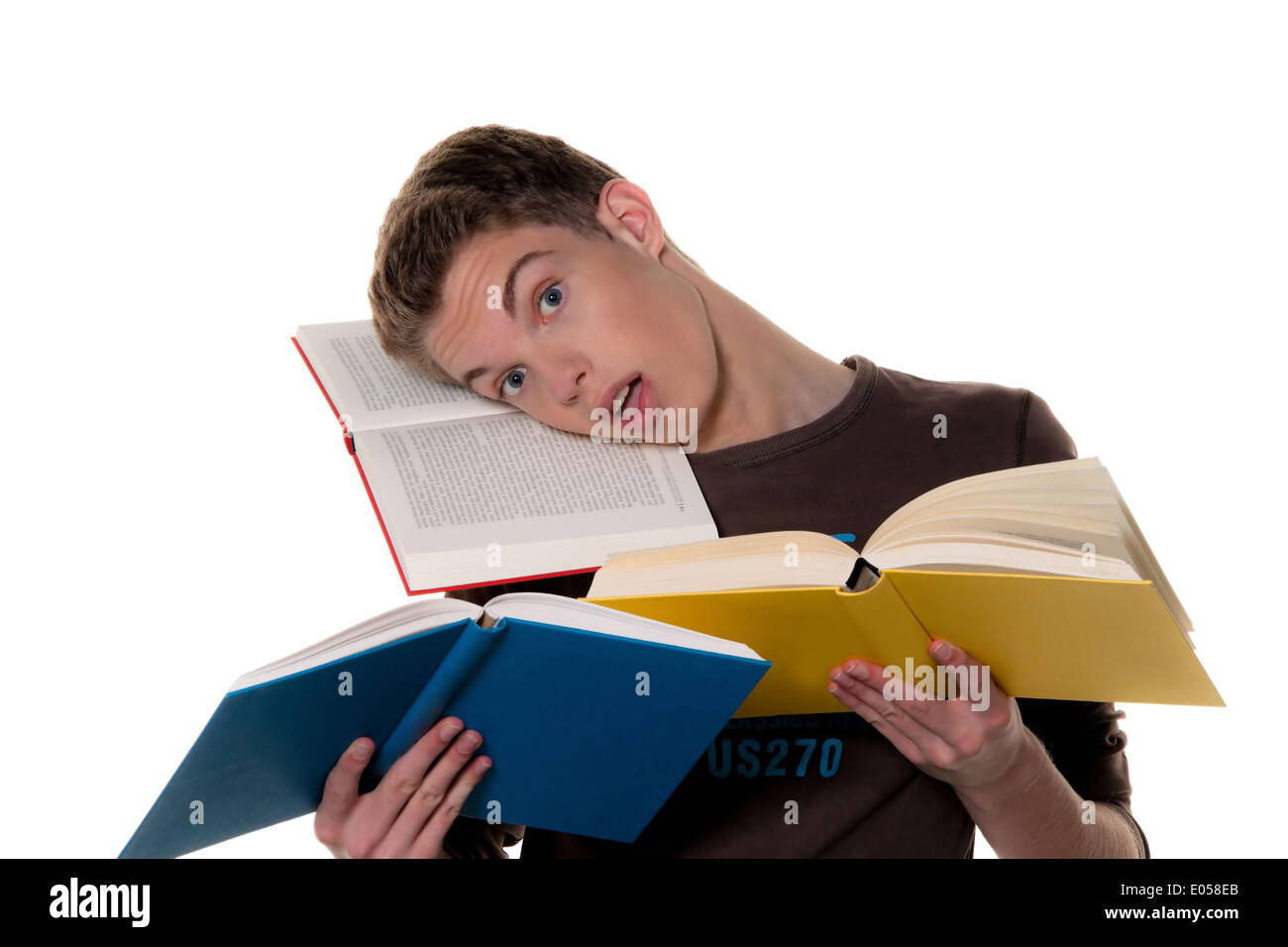 A young student with learn with books, Ein junger Student beim lernen ...