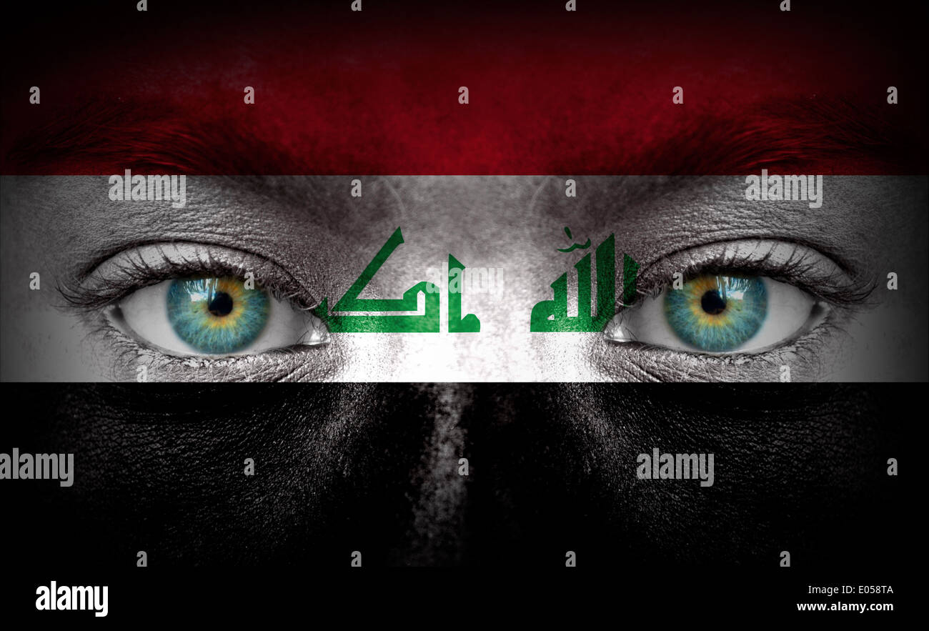 Human face painted with flag of Iraq Stock Photo - Alamy