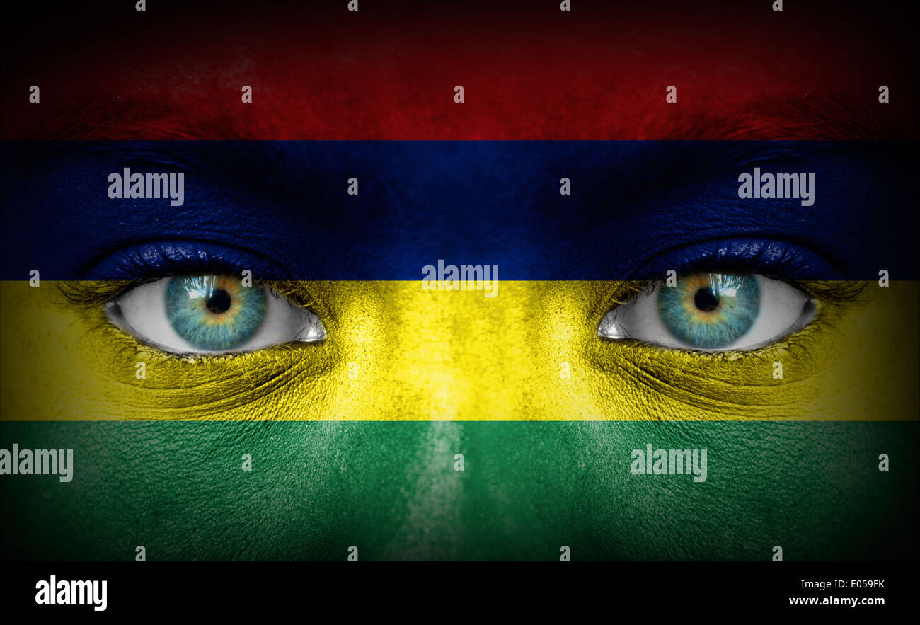 Human face painted with flag of Mauritius Stock Photo - Alamy